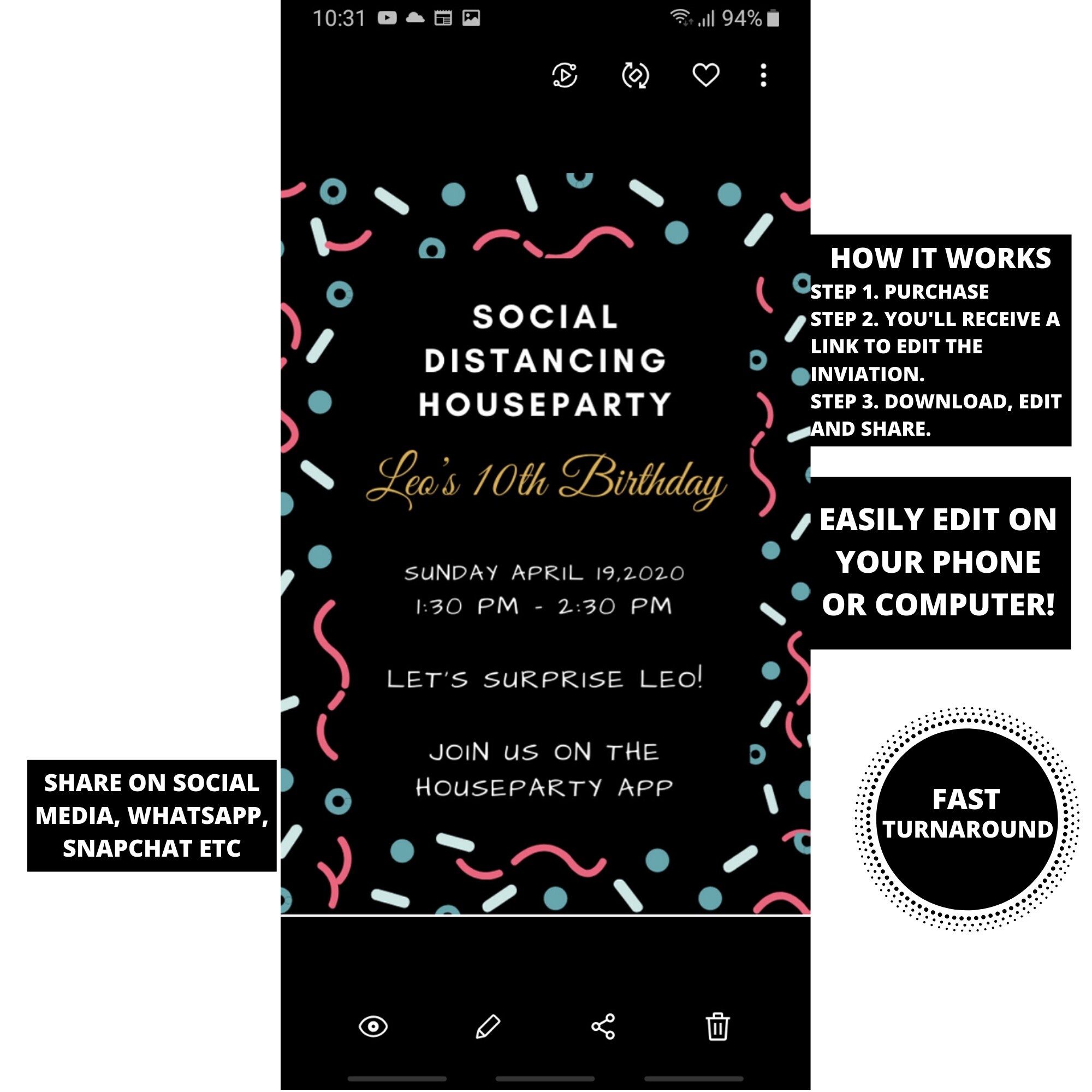 Social Distancing Birthday Invite Digital Download - Etsy