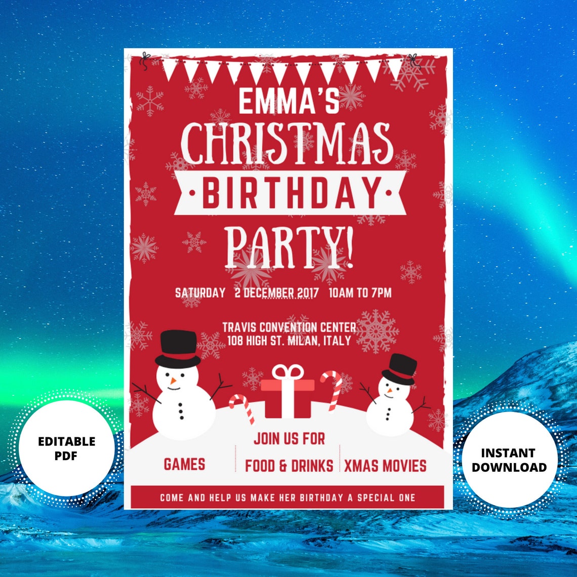 Snowman Birthday Party Invitation, Christmas Birthday Party Invitation ...