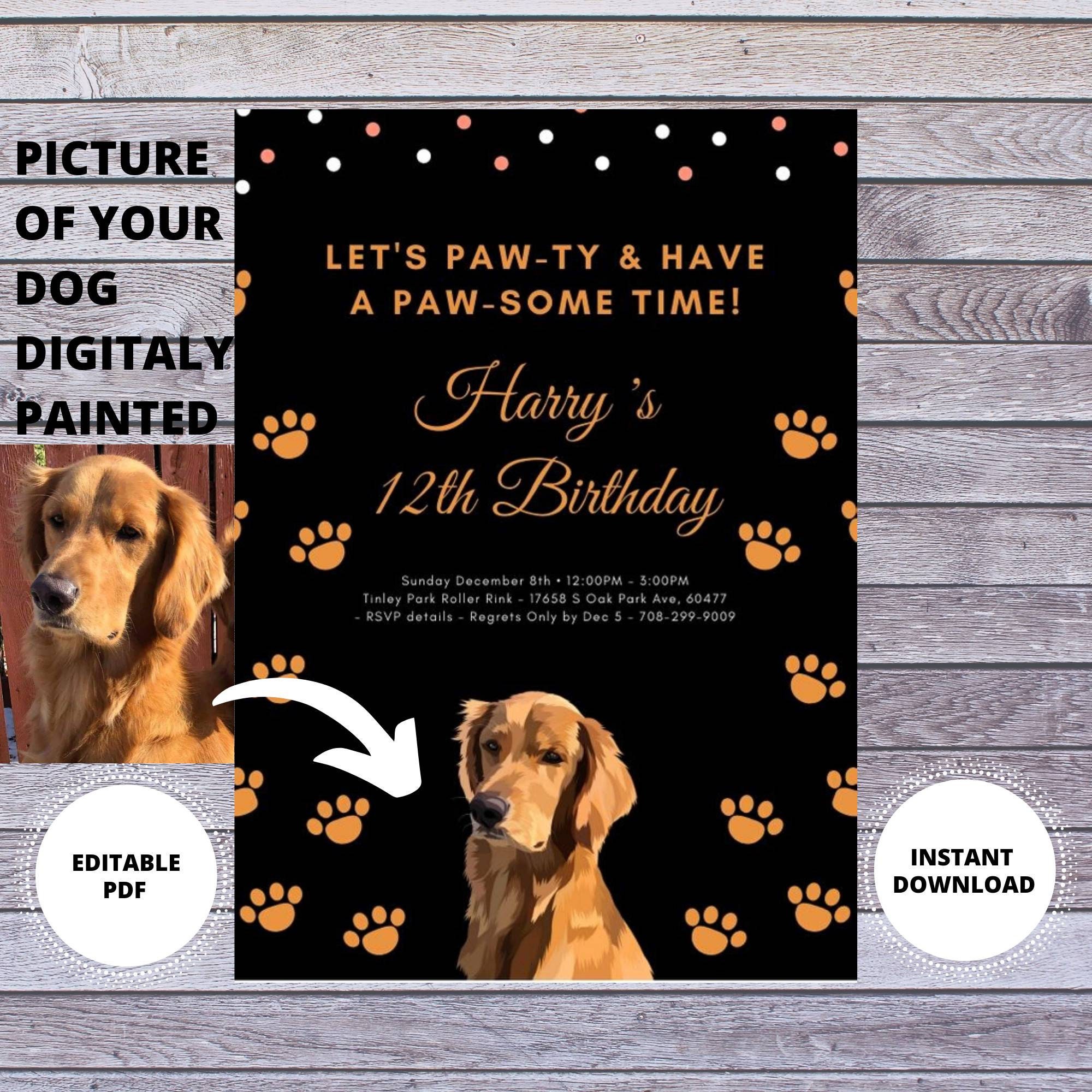 Digital Dog Birthday Invitation, Dog Birthday Card, Dog Invite, Dog ...