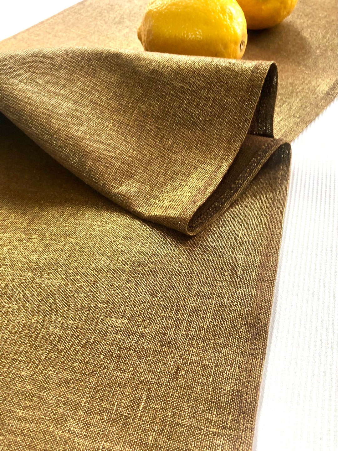 Metallic Gold Pure Linen Runner Burnished Gold Table Linen Tassels ...