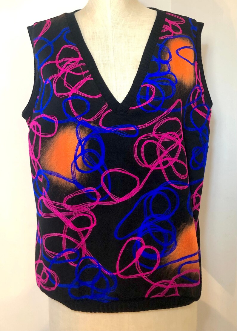 Neon Swirly Sweater Vest: Mod Style Sleeveless Jumper, Made in USA - Etsy