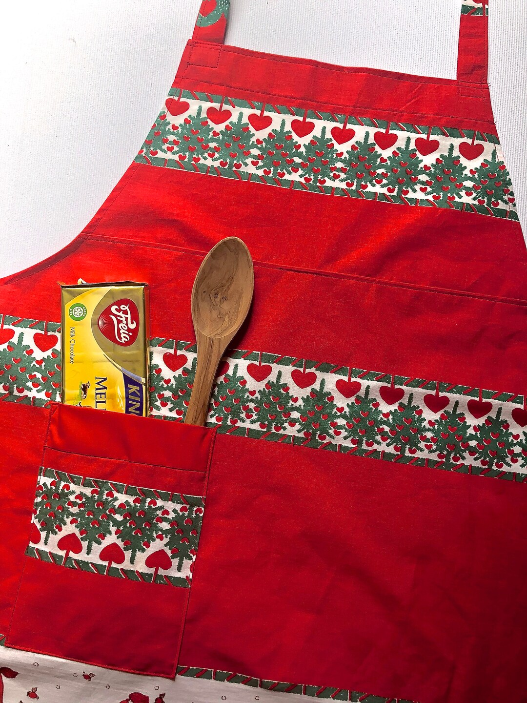 Scandinavian Christmas Butcher's Apron - Vintage Norwegian Red Baker's ...