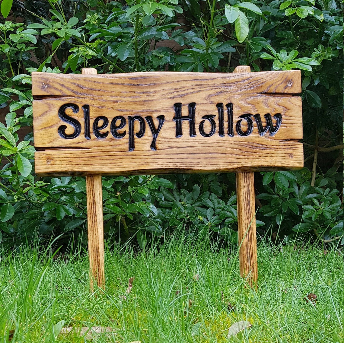 Personalised Carved Old Style Oak Wooden Sign With Post for | Etsy