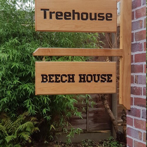 Double Sided Engraved Oak Personalised Wooden Hanging House | Etsy