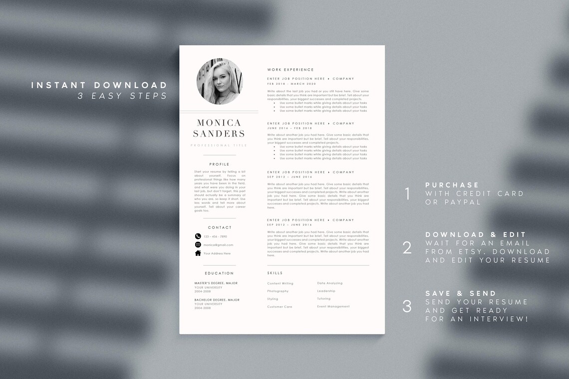 Minimalist Resume Template Word Professional Resume Cv - Etsy