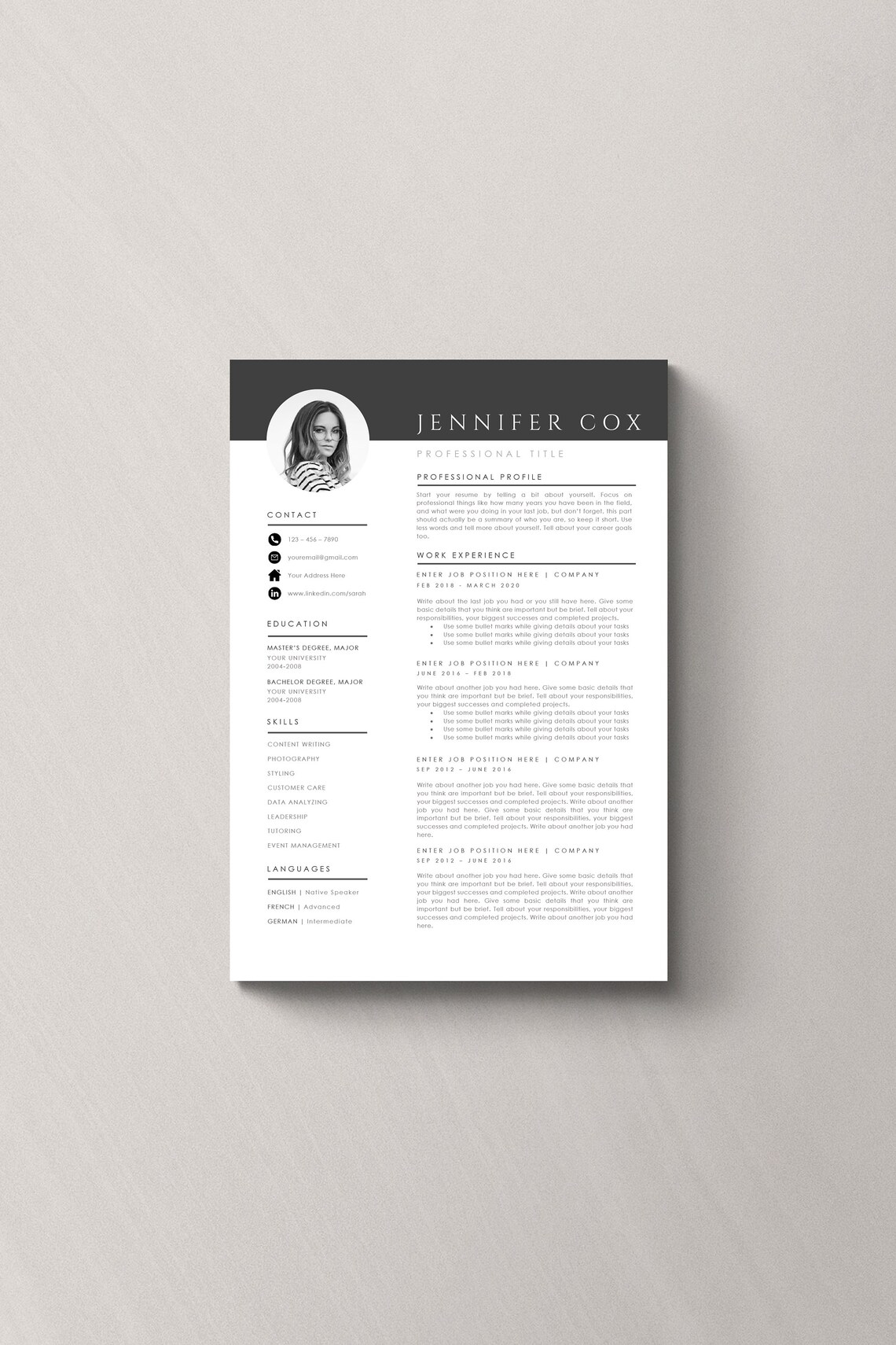5 Page Resume Template, Cover Letter and References Template for MS ...