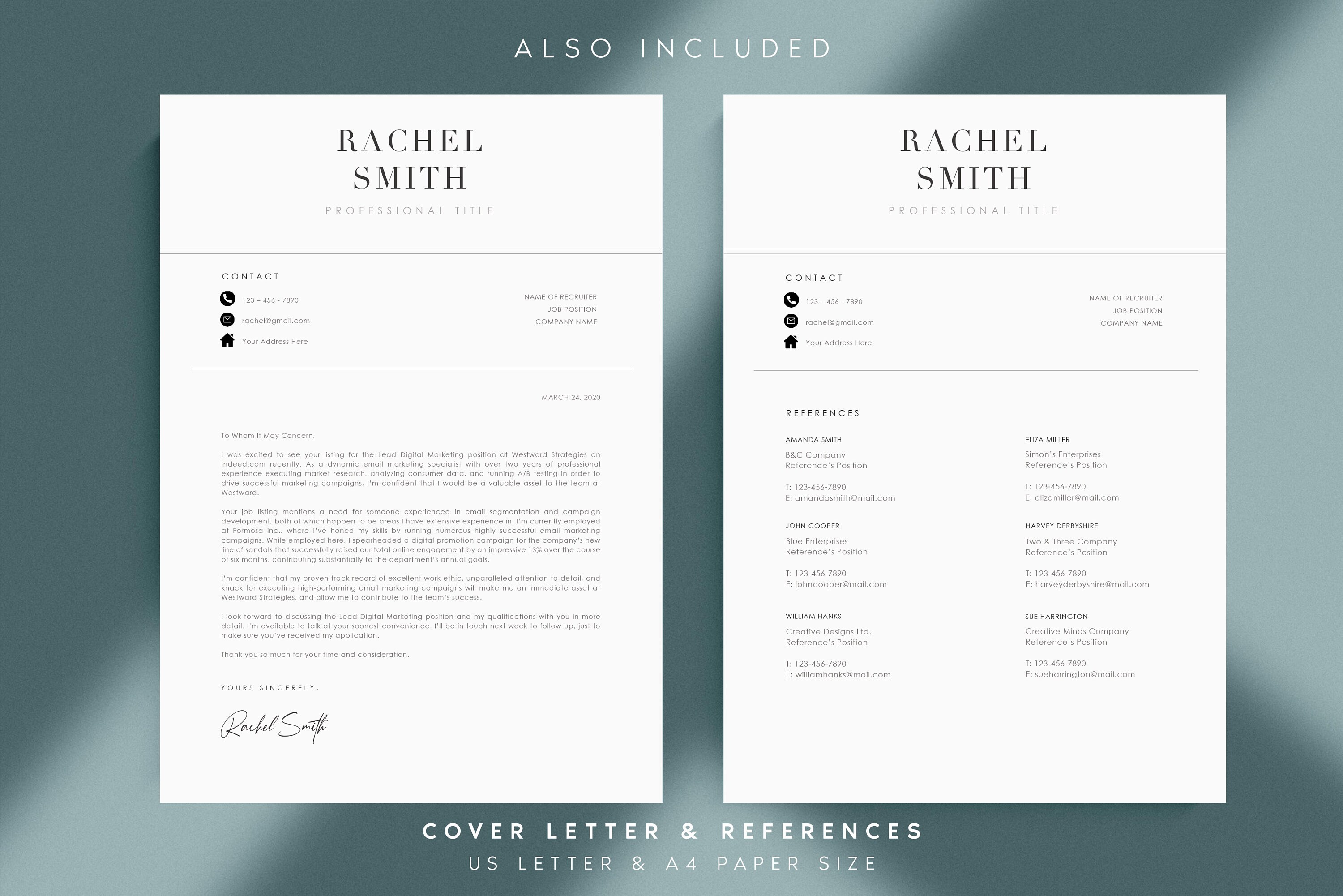 Modern Resume Template, CV Template, Cover Letter, Professional Resume ...