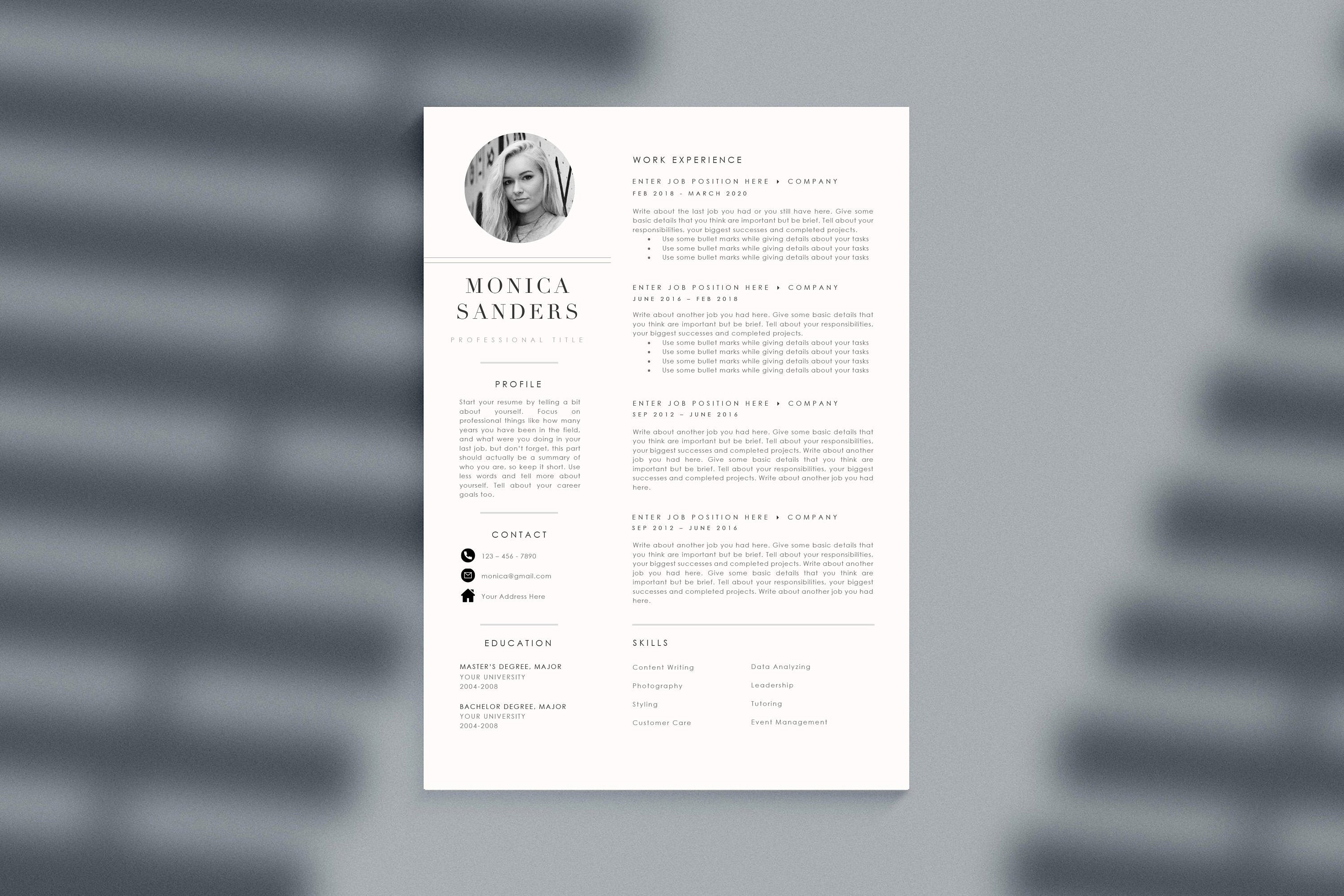 Minimalist Resume Template Word Professional Resume Cv - Etsy