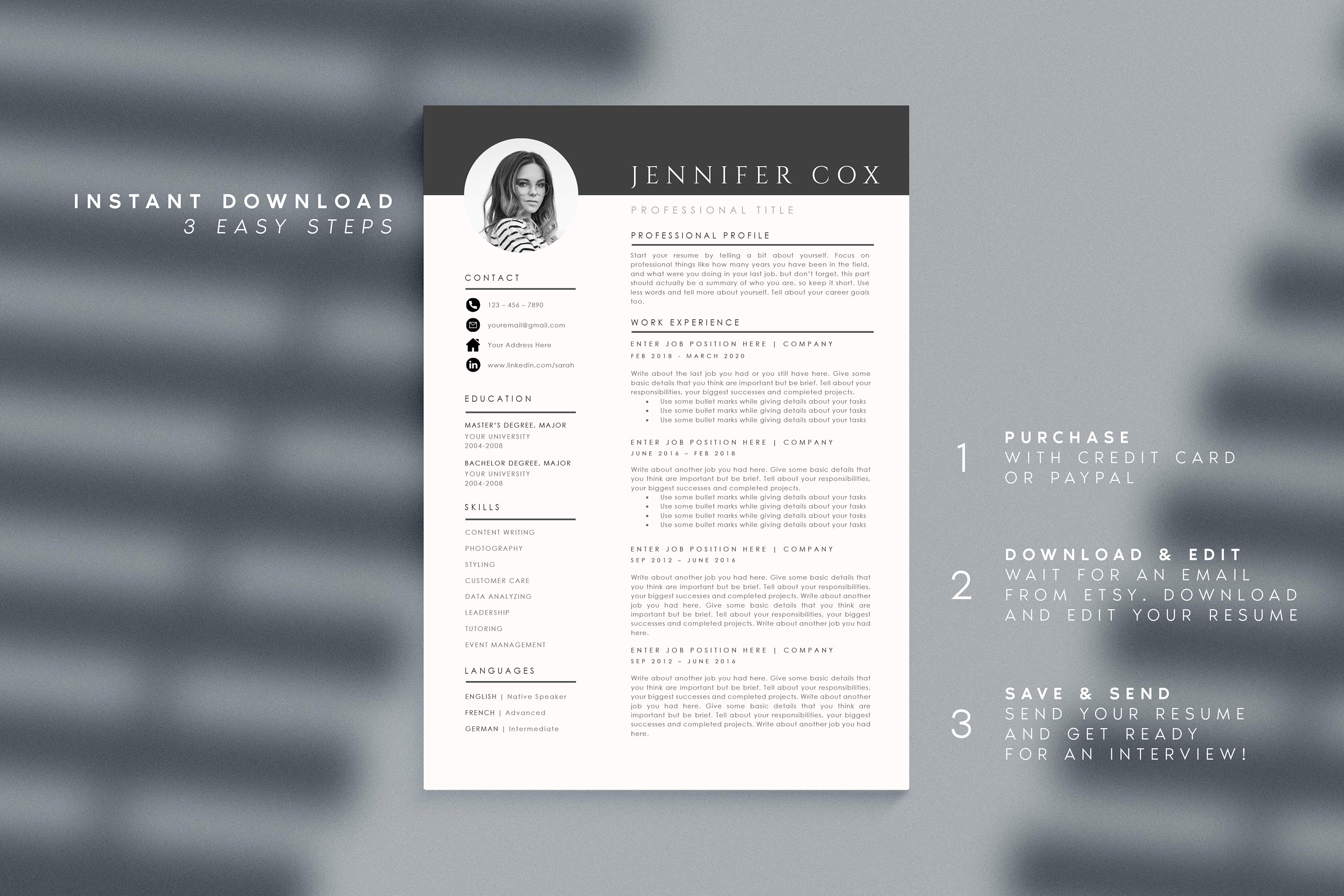 5 Page Resume Template, Cover Letter and References Template for MS ...
