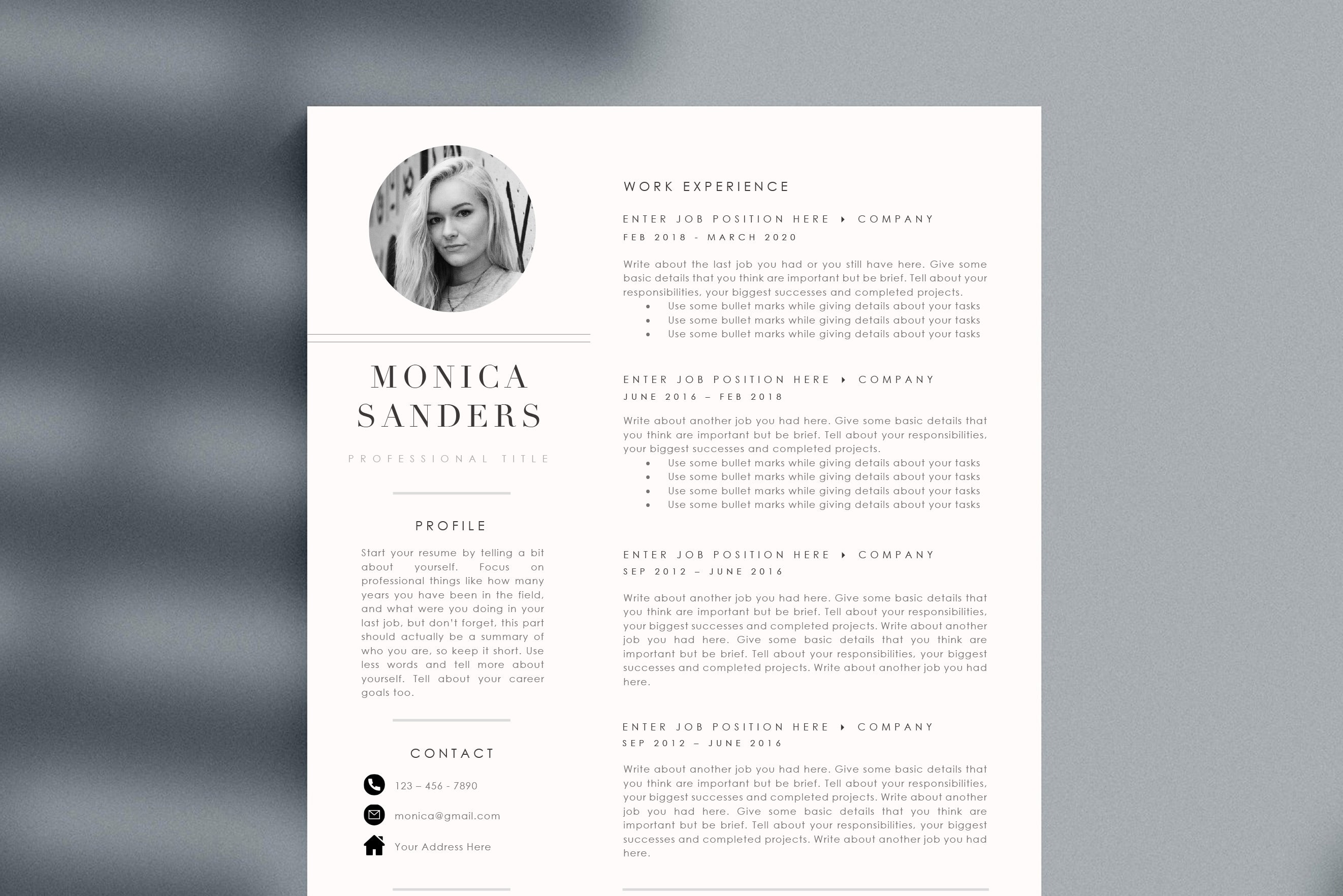 Minimalist Resume Template Word Professional Resume Cv - Etsy