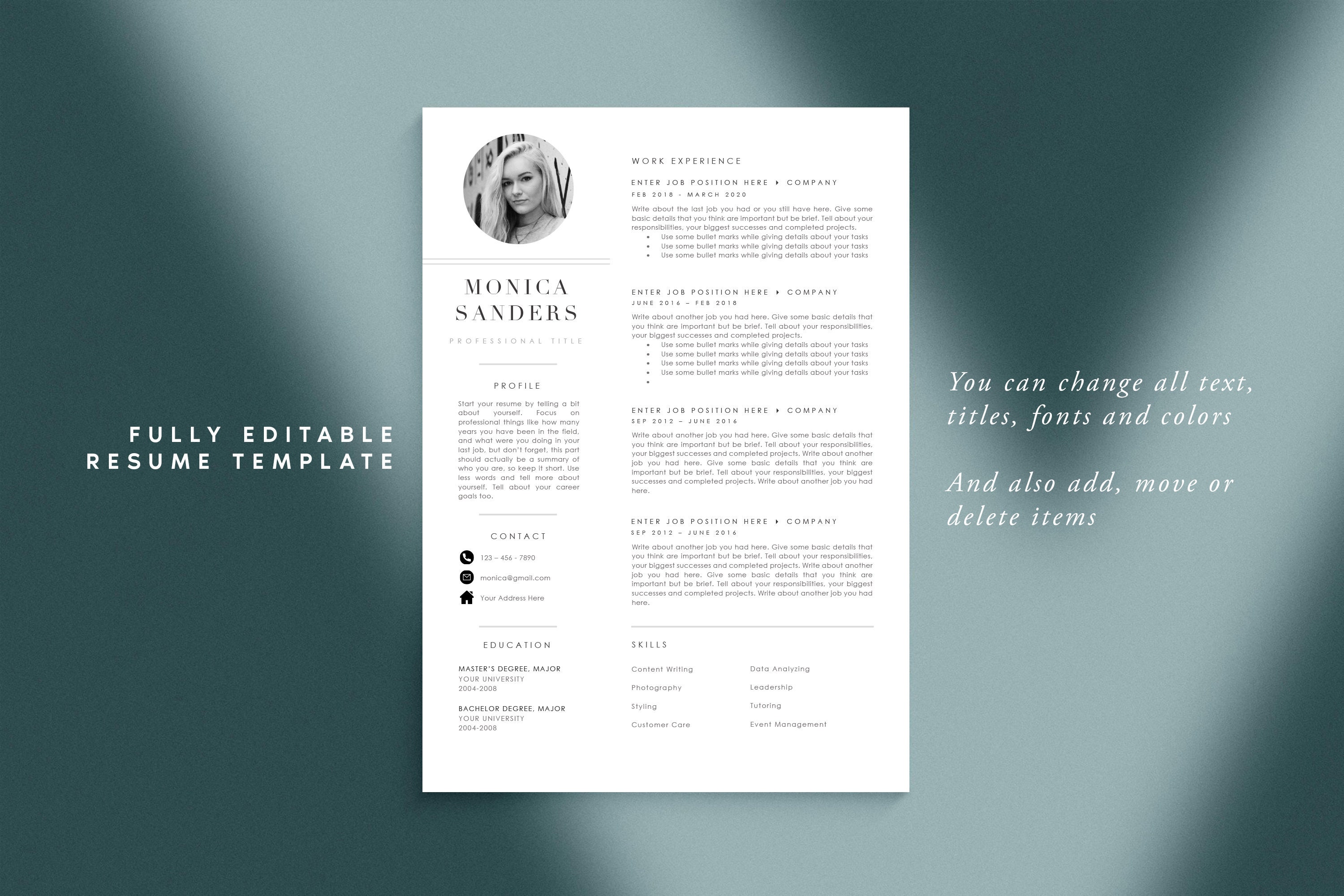 Minimalist Resume Template Word Professional Resume Cv - Etsy
