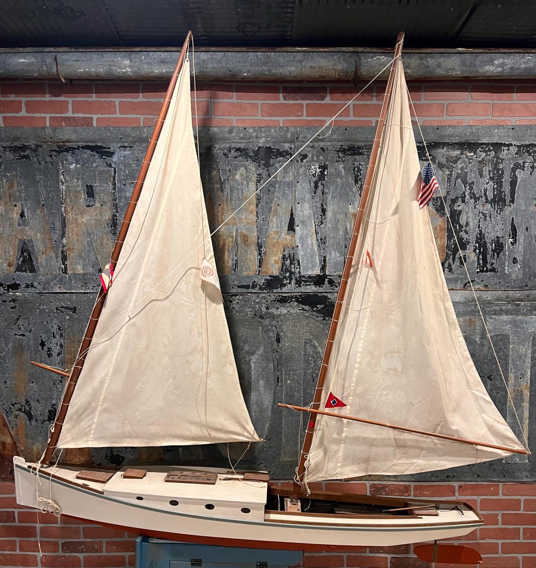 Large Handmade Model Sailboat Antique Collectible Nautical Decor One of ...