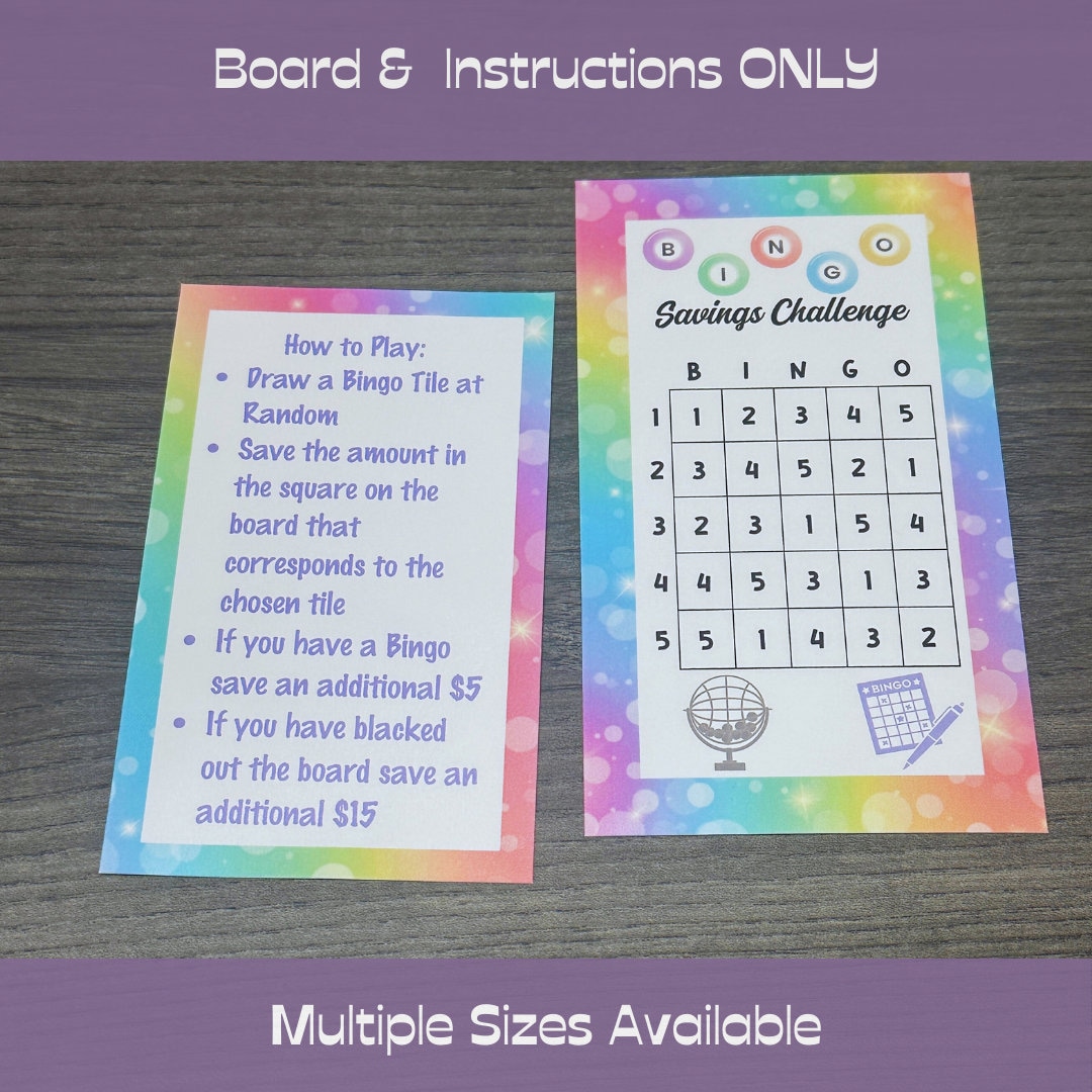 Low Budget Bingo Savings Challenge Water Color Rainbow **board and ...