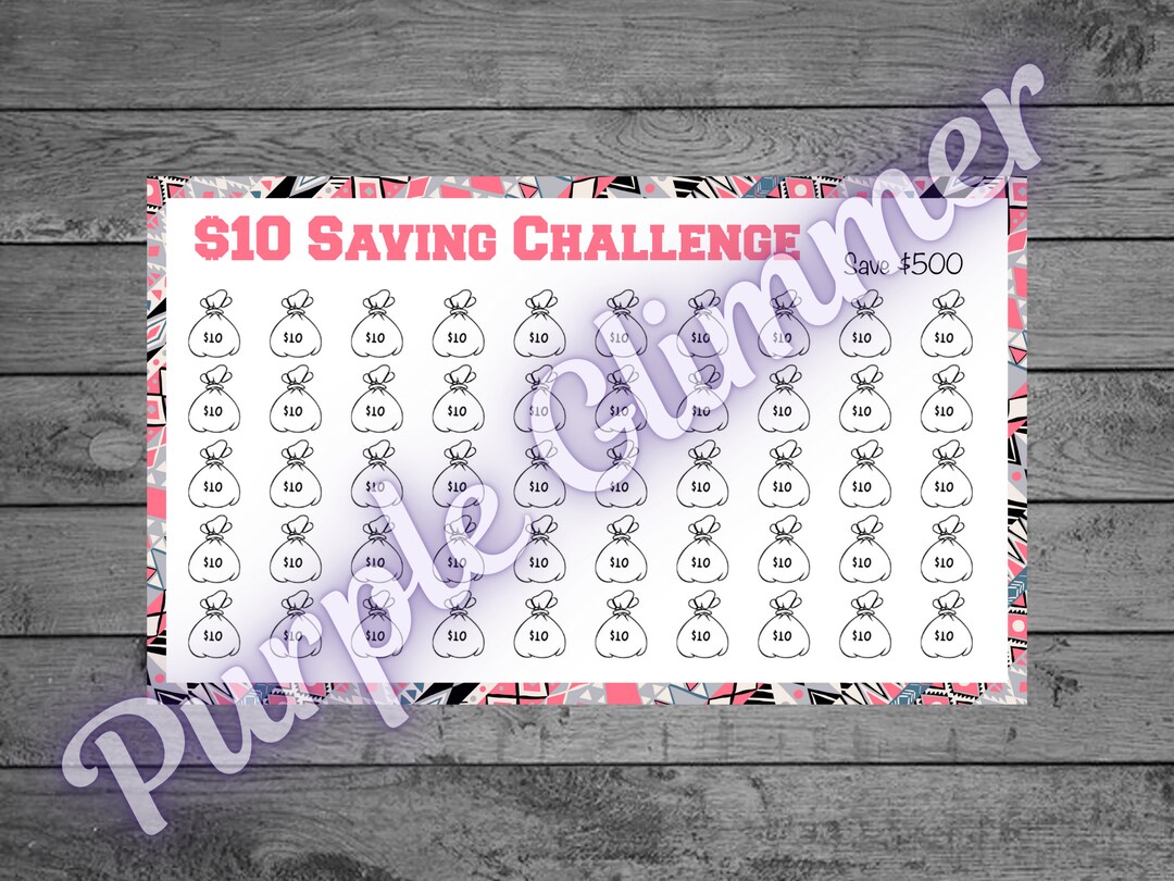PRINTABLE 10 Dollar Savings Challenge Tracker Budgeting Money ...