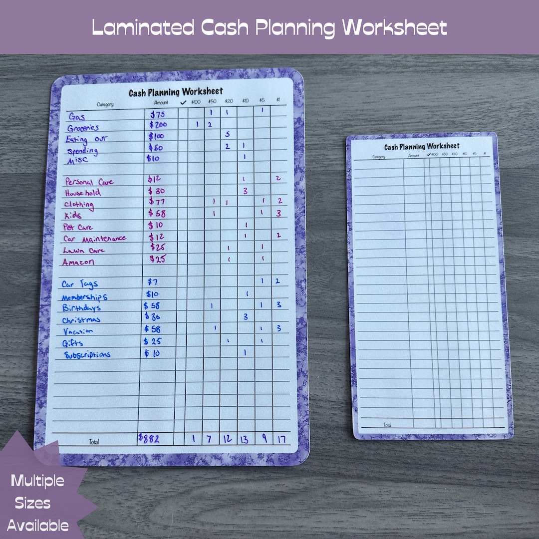 Glitter Marble Laminated Cash Planning Worksheet: Reusable Budgeting - Etsy