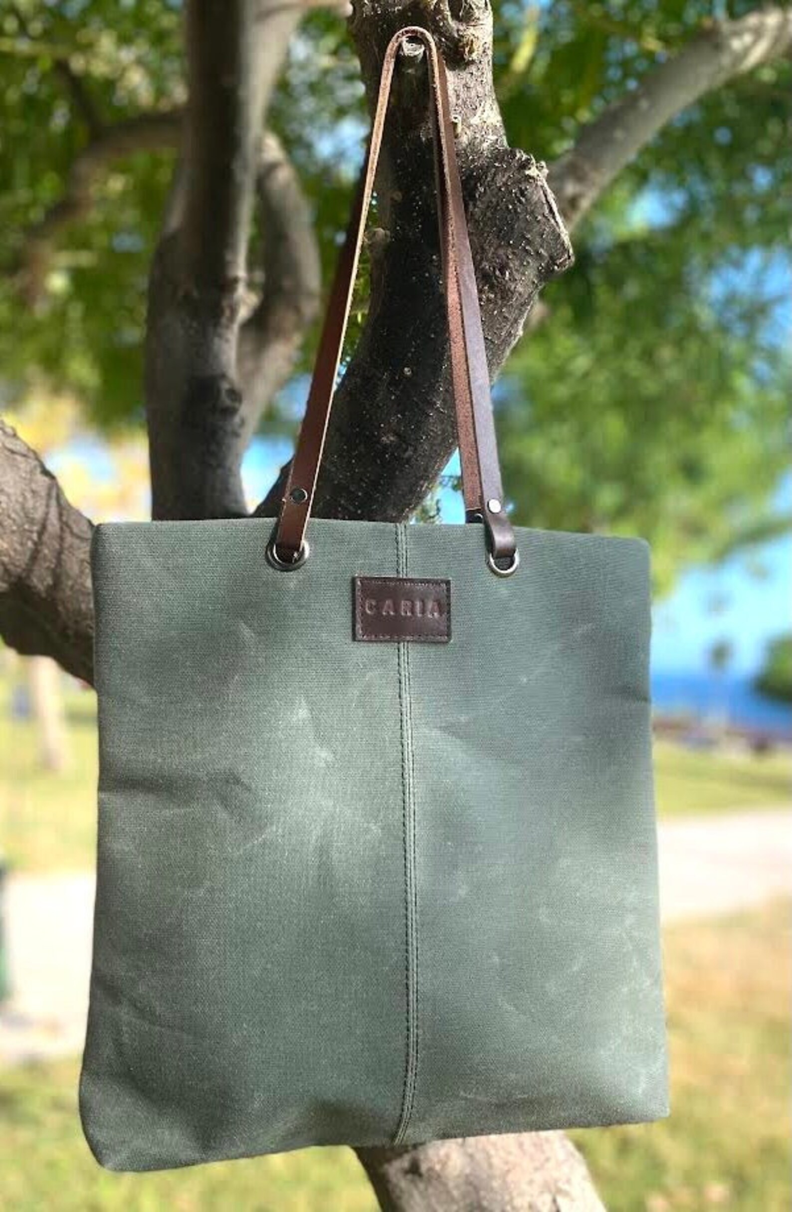 Olive Green Canvas Tote Bag Waxed Canvas Tote Canvas Tote | Etsy
