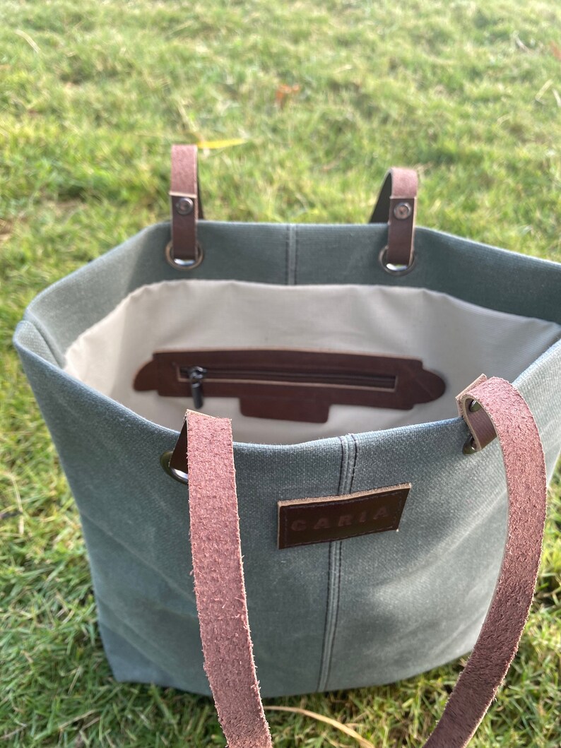 Olive Green Canvas Tote Bag Waxed Canvas Tote Canvas Tote - Etsy