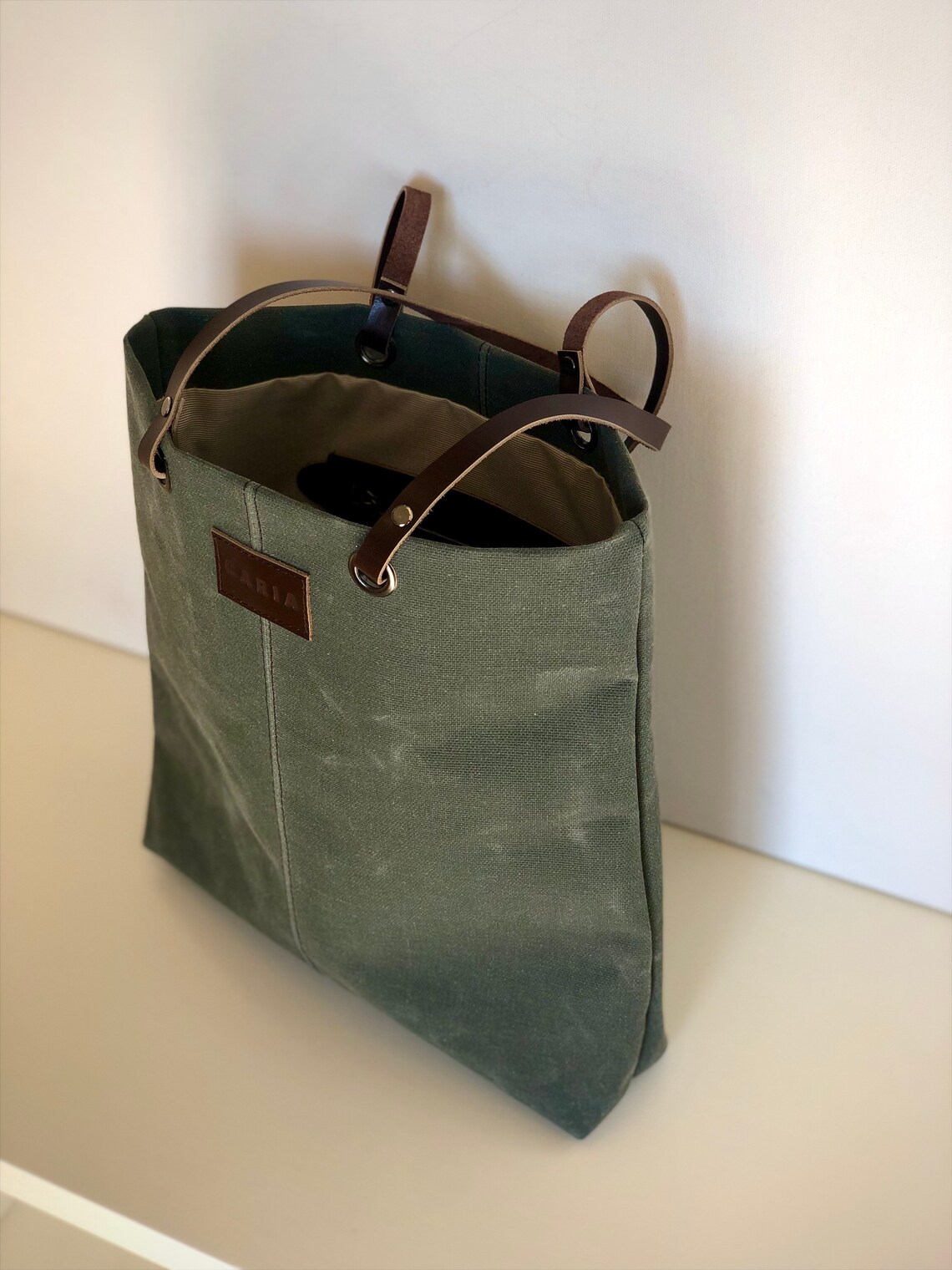 Olive Green Canvas Tote Bag Waxed Canvas Tote Canvas Tote | Etsy