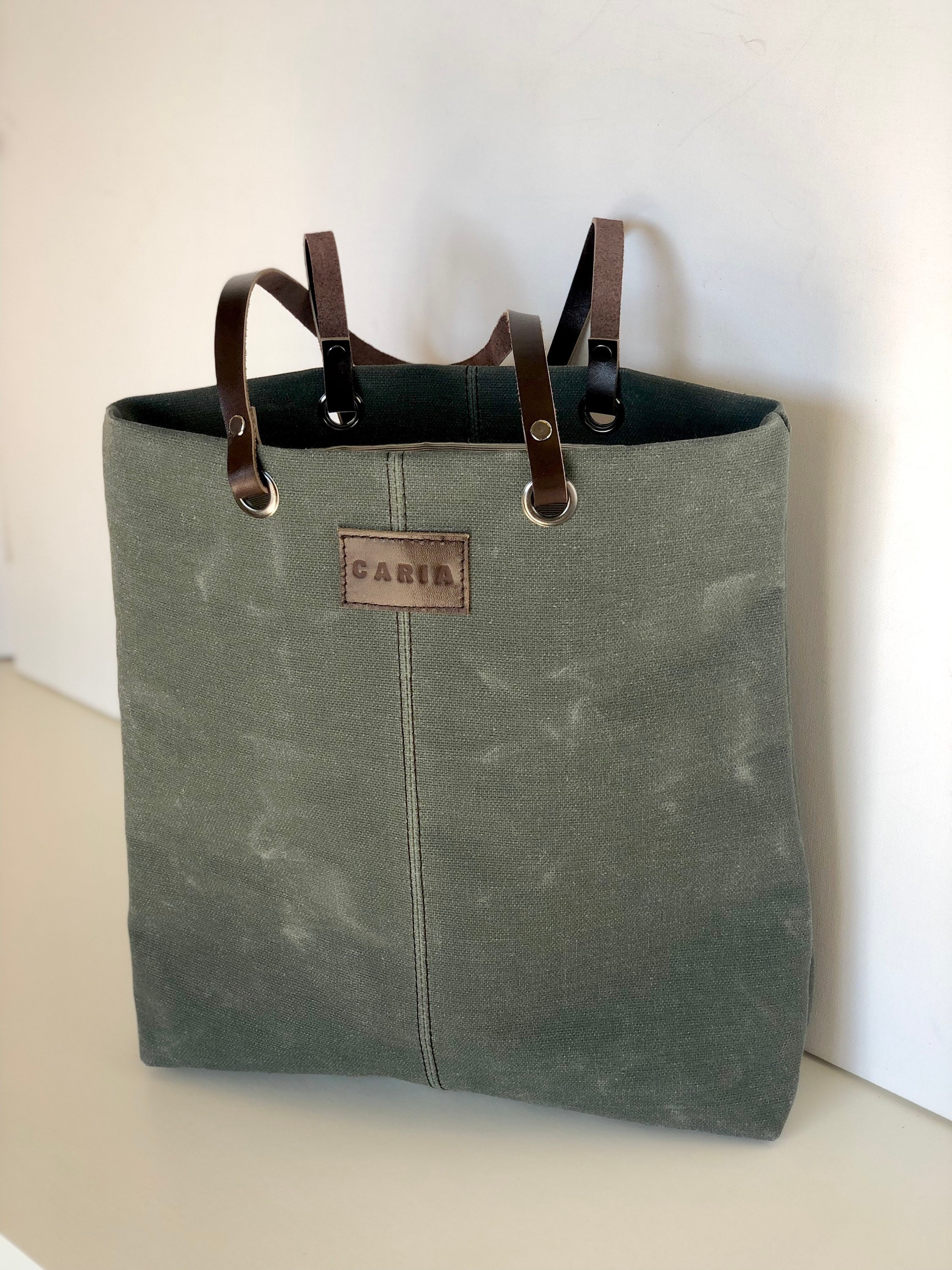 Olive Green Canvas Tote Bag Waxed Canvas Tote Canvas Tote - Etsy
