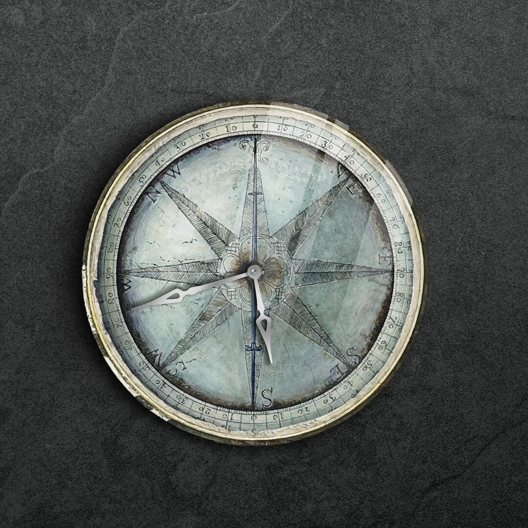 Compass Wall Clock, Wind Rose Clock, Travel Wall Clock, Nautical Wall ...