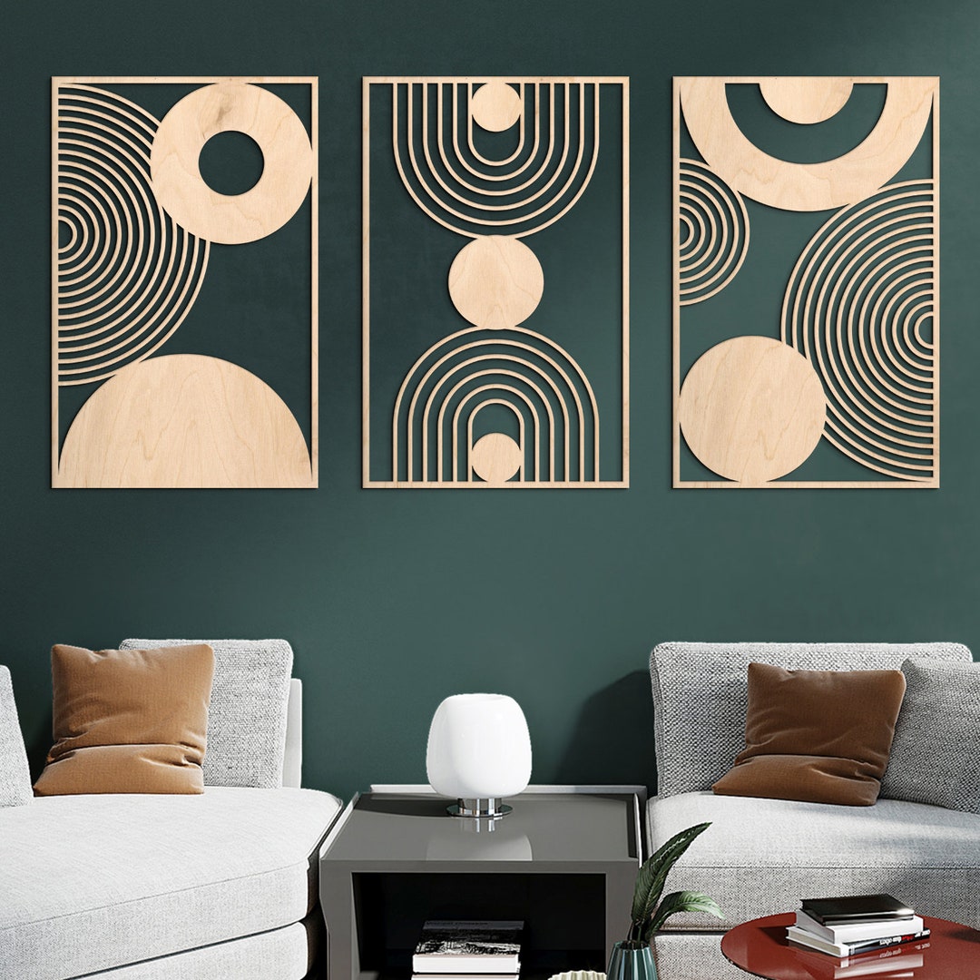 Mcm Wood Wall Panel, Set of 3 Large Wood Wall Art, Bauhaus Wood Wall ...