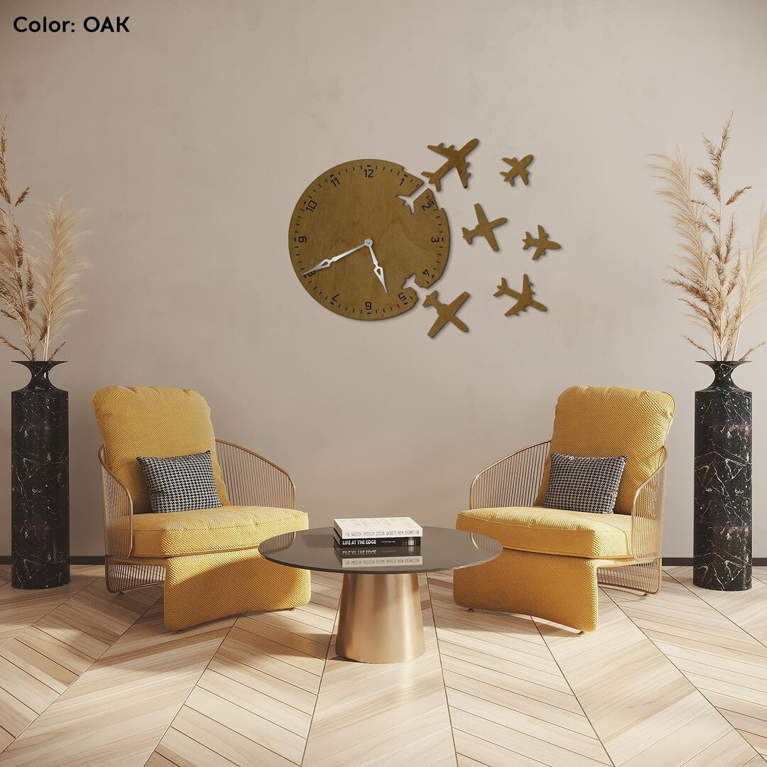 Airplane Wooden Wall Clock,handmade Wood Aviation Clock,unique Aircraft ...