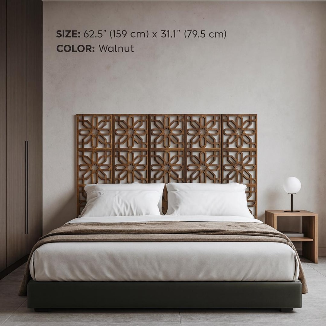 Wood Headboard, Queen Size Headboard, Geometric Headboard, Bedroom Wall ...