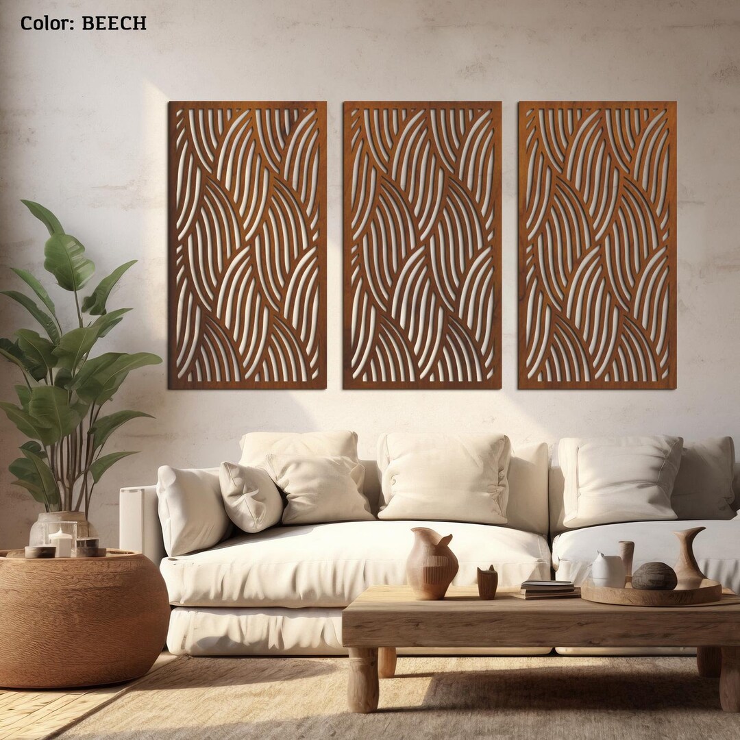 Waves Wood Wall Art, Water Pattern Wall Art, Set of 3 Wood Wall Art ...