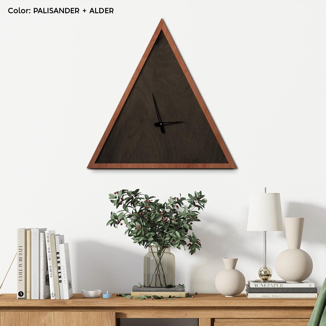 Triangle Wall Clock, Geometric Wall Clock, Triangular Wall Clock,wooden ...
