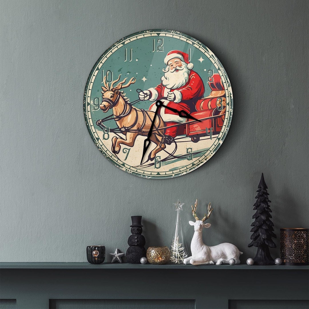 Santa Christmas Wall Clock, Vintage Holiday Clock, Merry Christmas ...