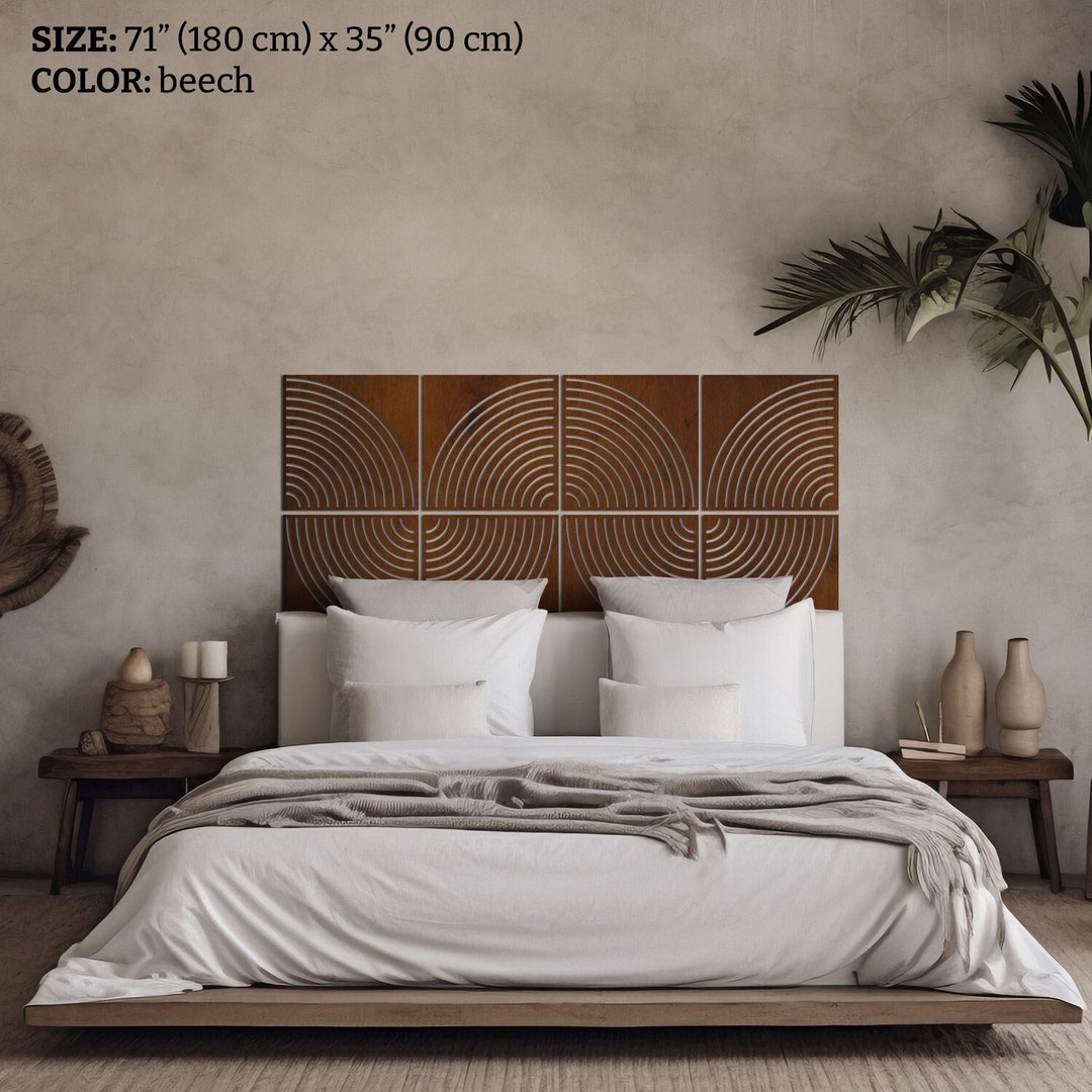 Wood Headboard Large Set,carved Headboard,waves Headboard Wall Art ...