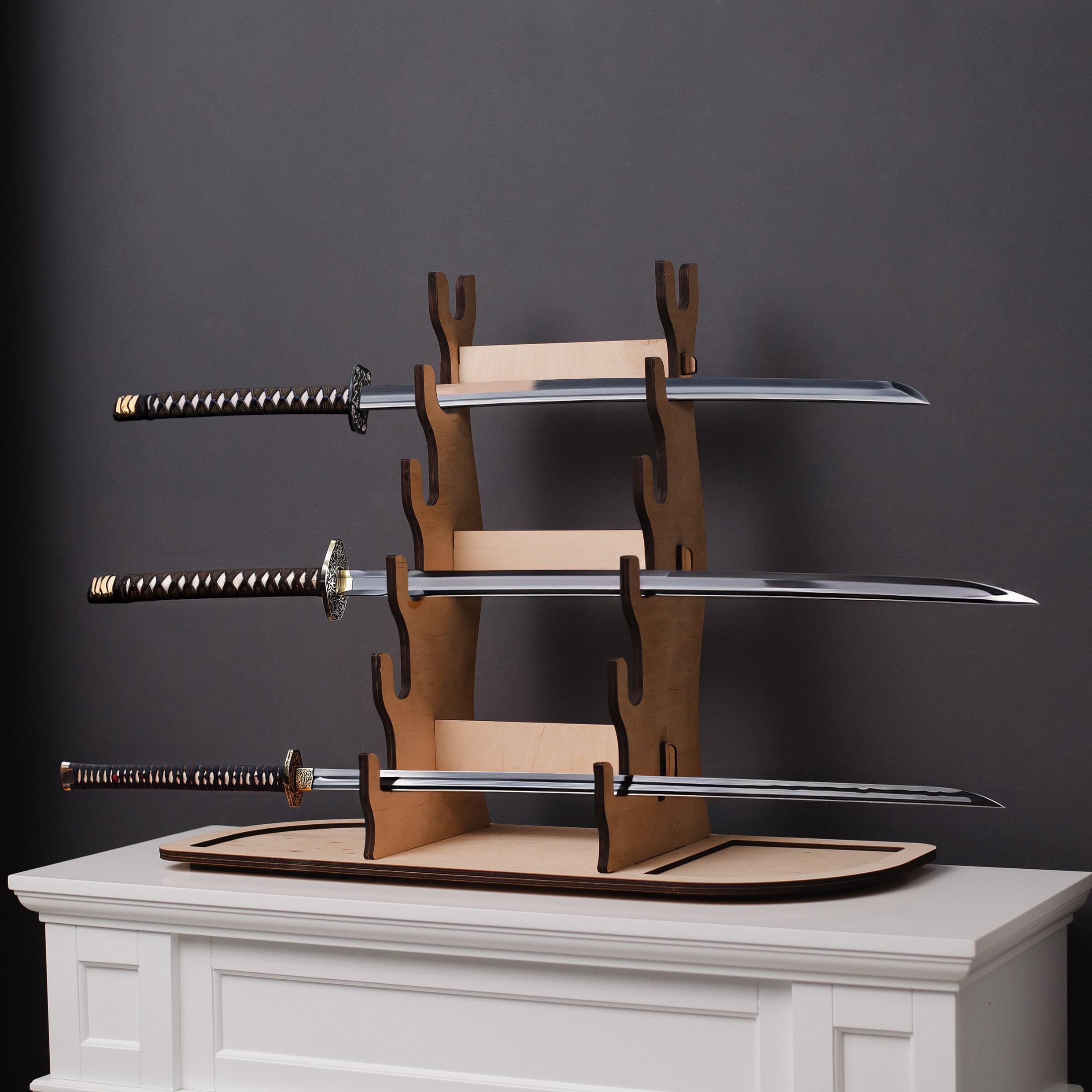 Katana Stand Single Double Katana Sword Stand - Black Wood Display For ...