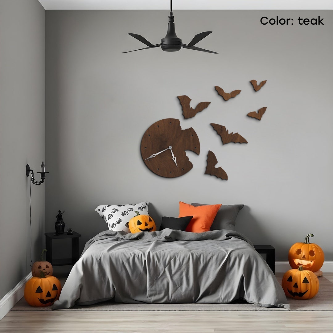 Bat Wall Clock, Flying Bats Clock, Halloween Wall Clock, Spooky Clock ...
