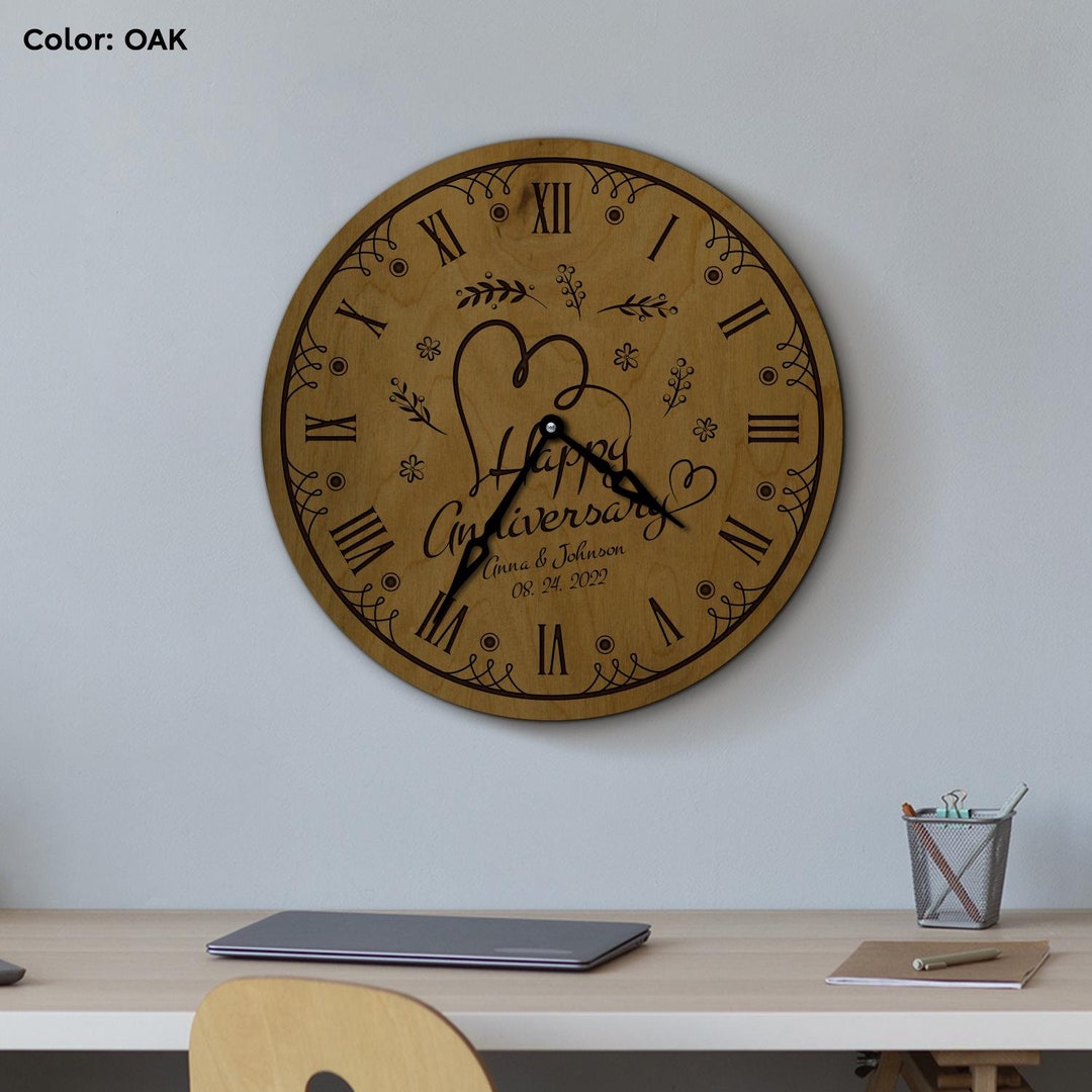 Personalized Wedding Wall Clock, Engraved Wooden Clock for Couples ...