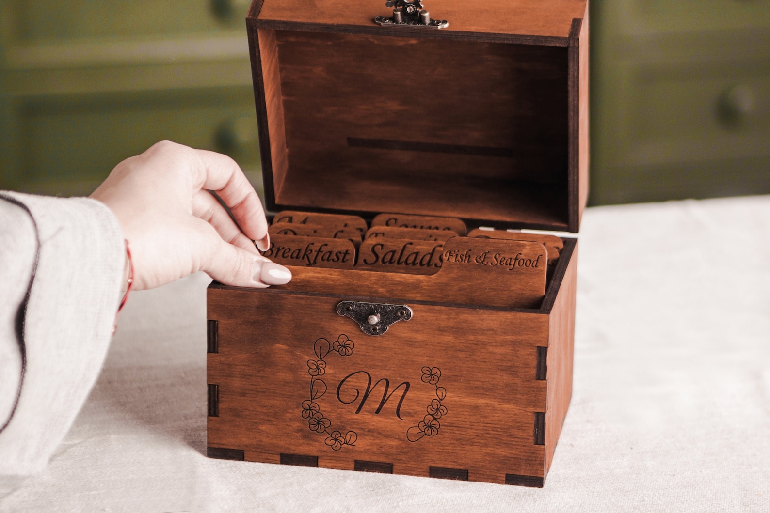 Recipe Box With Dividers Wood Recipe Box Recipe Box and - Etsy