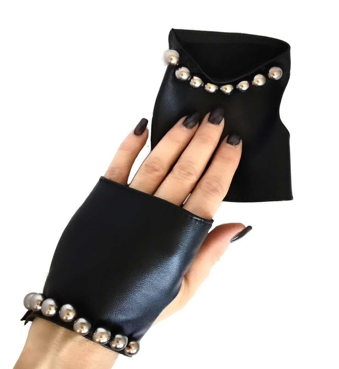 Leather Fingerless Gloves for Women With Pearl Beads Mother Gift - Etsy