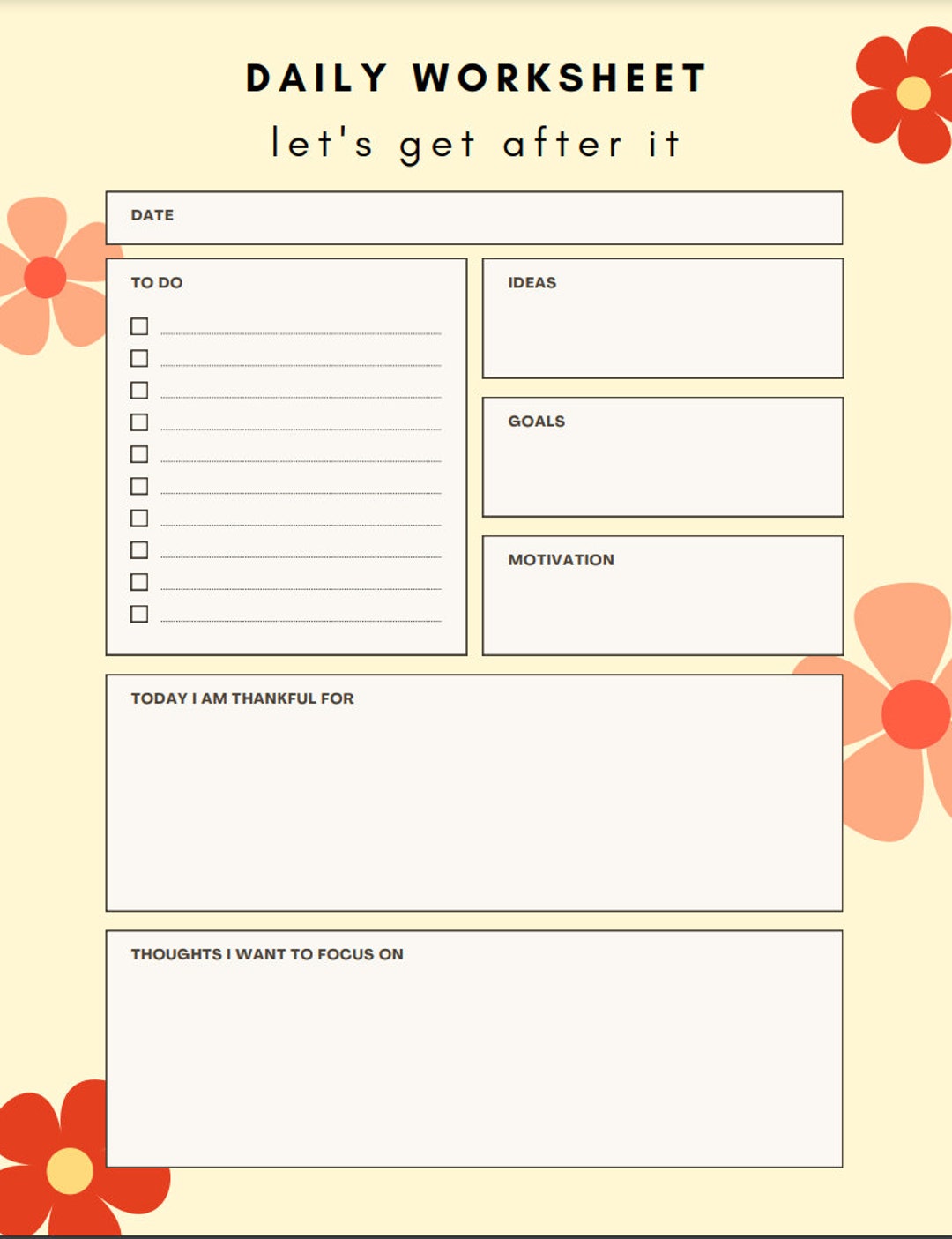 Daily Worksheet - Etsy