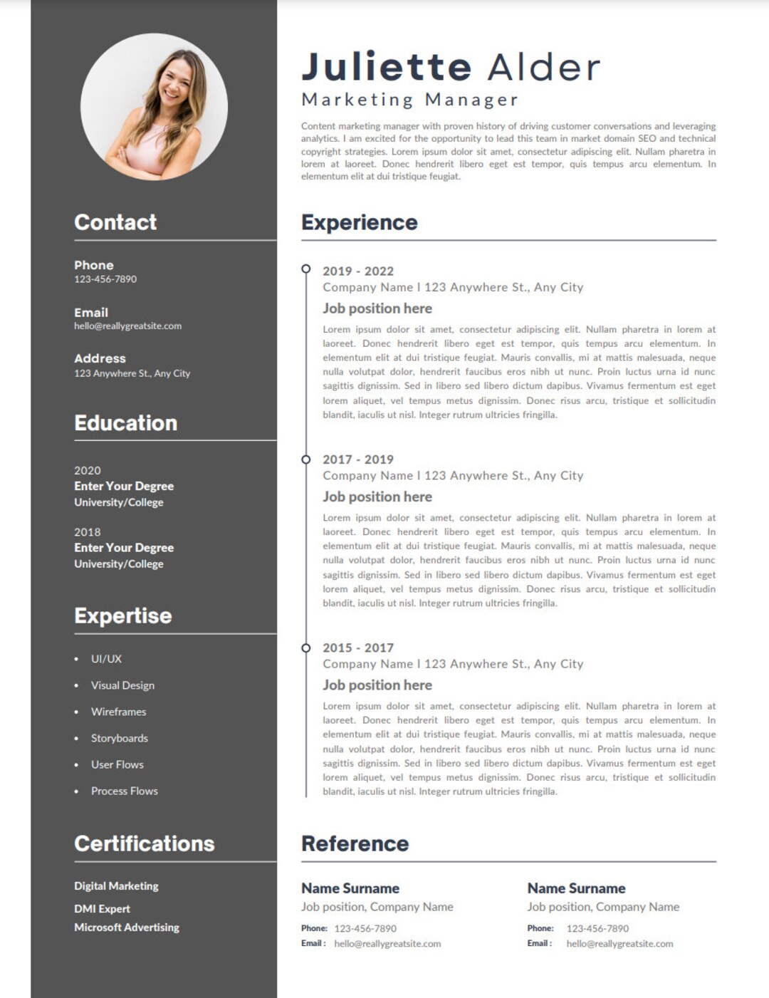 Grey and White Resume - Etsy