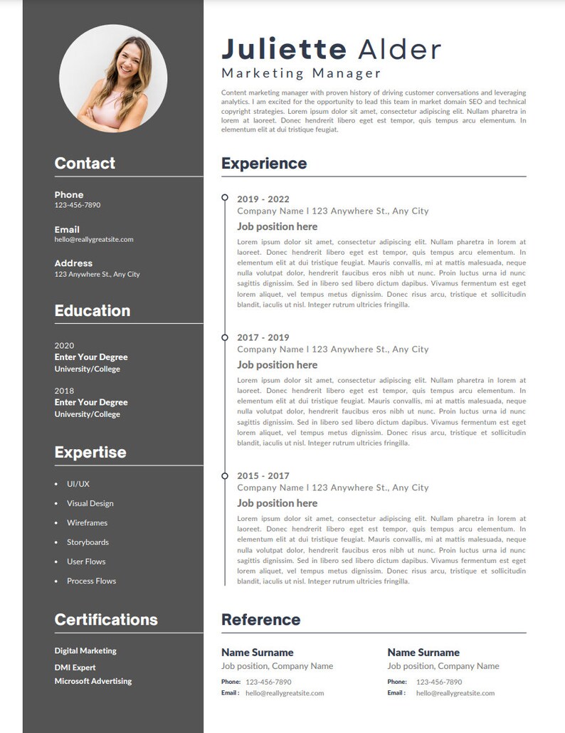 Grey and White Resume - Etsy