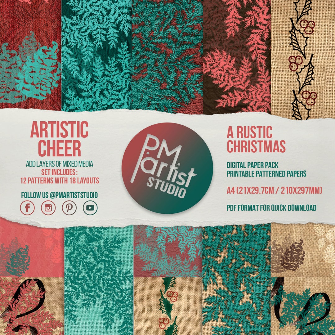 DIGITAL PRINTABLE PAPER A4 | Rustic Christmas | Ultramarine Green ...