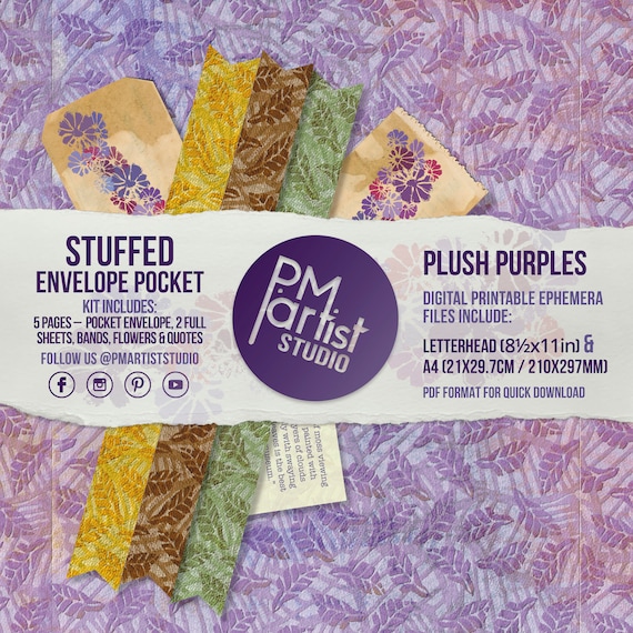 Stuffed Envelope Pocket PLUSH PURPLES 5 pages 1 Pocket | Etsy