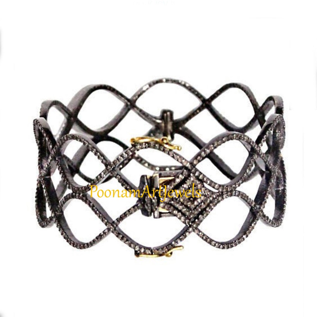 Natural Rose Cut Diamond Bangle Solid 925 Sterling Silver Victorian ...