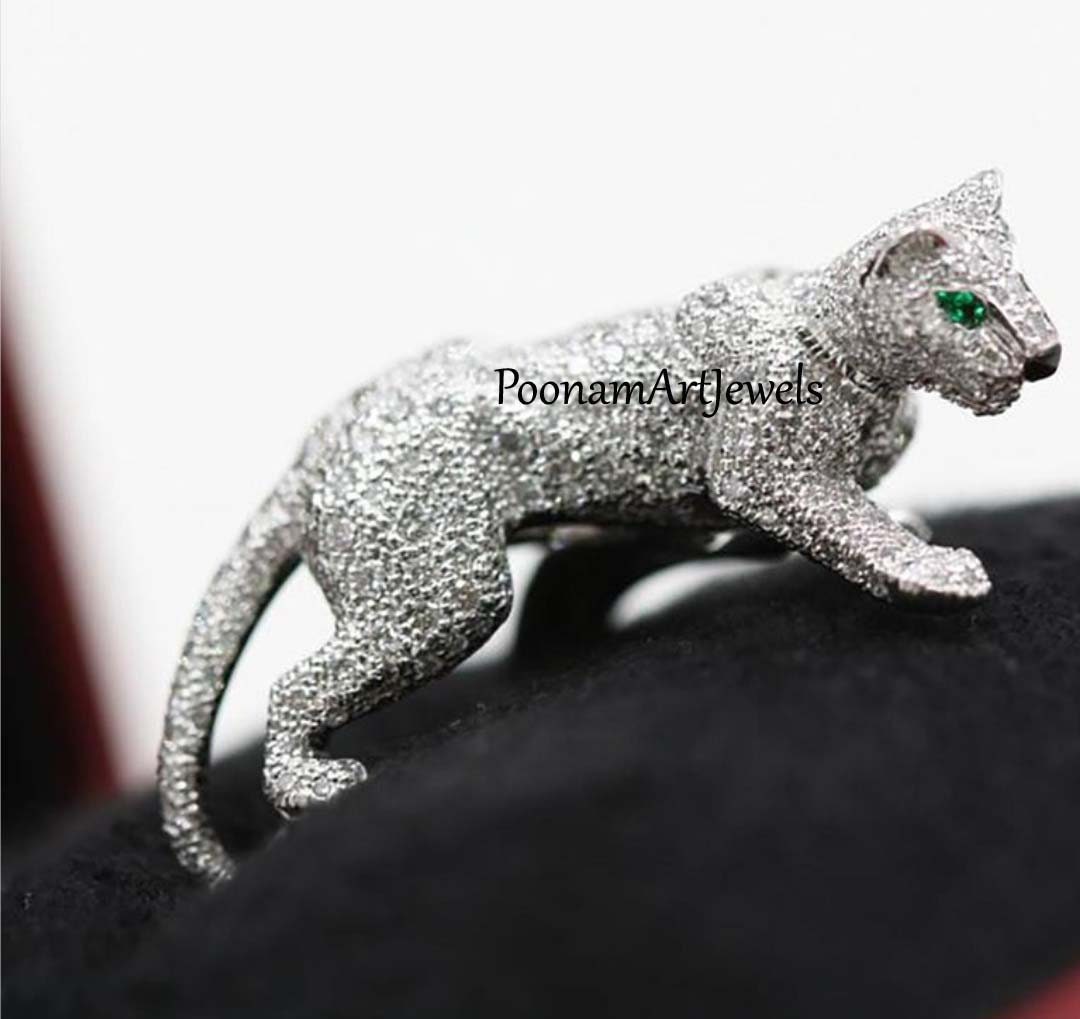 Natural Pave Diamond Tiger Emerald Eye Ring Solid 925 Sterling Silver ...