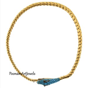 Turquoise & Ruby Snake Gold Necklace Solid 925k Sterling Silver ...