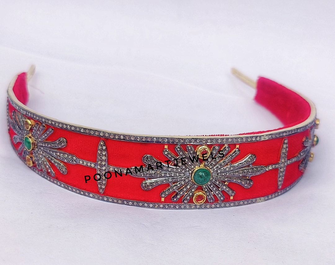 Diamond Tiara Natural Rose Cut Diamond Emerald Ruby Tiara Solid 925 ...