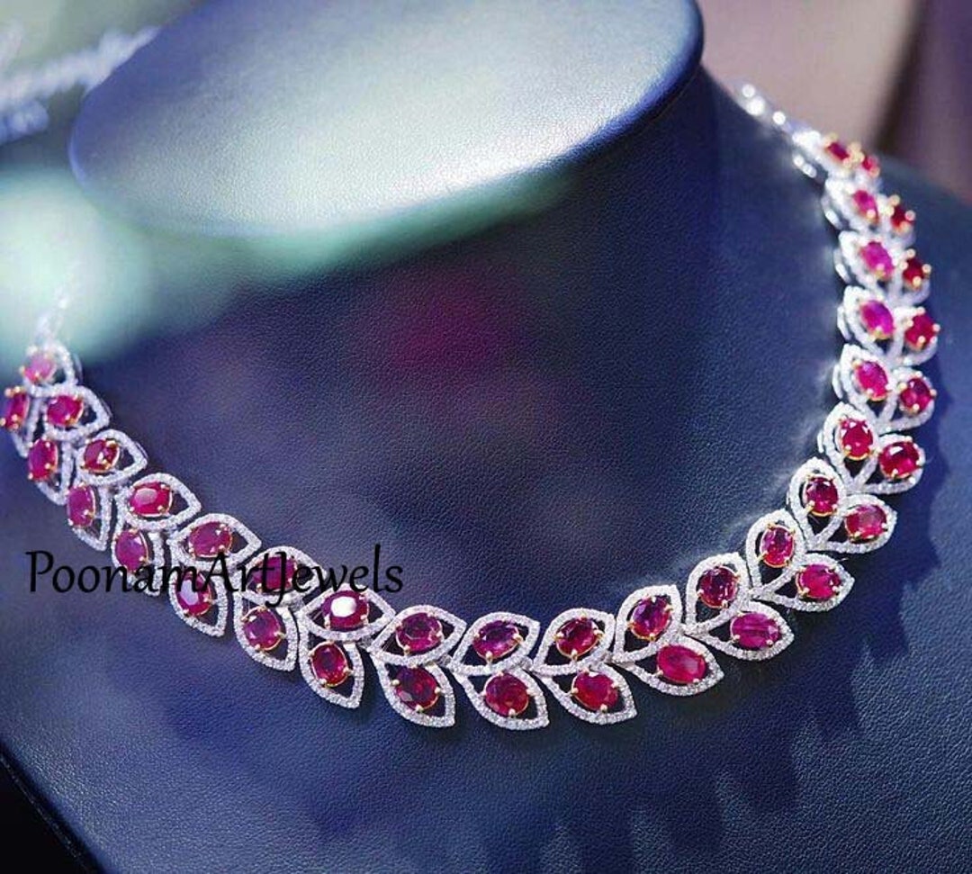 Handmade Victorian Ruby Necklace: Rose Cut Diamond, Sterling Silver ...