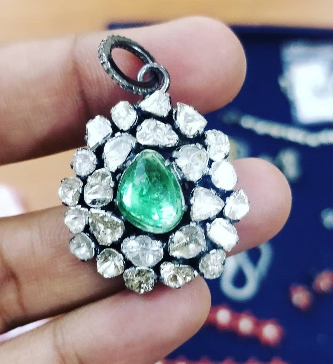 Natural Uncut Diamond Polki & Emerald Pendant Solid 925 - Etsy