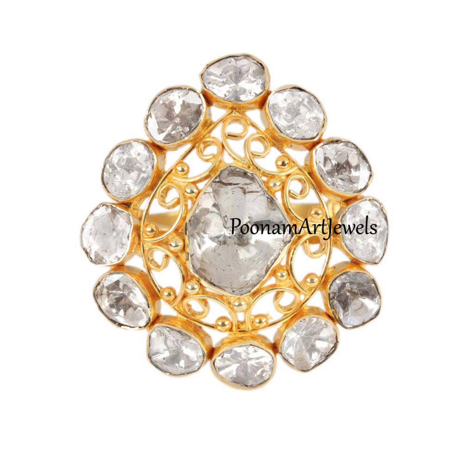 Polki Ring Natural Uncut Diamond Polki Ring Solid 925 Sterling - Etsy