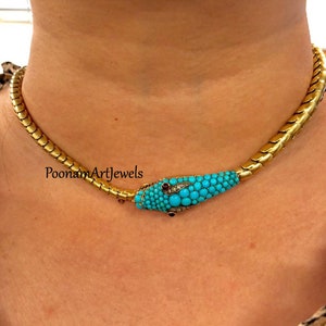 Turquoise & Ruby Snake Gold Necklace Solid 925k Sterling Silver ...