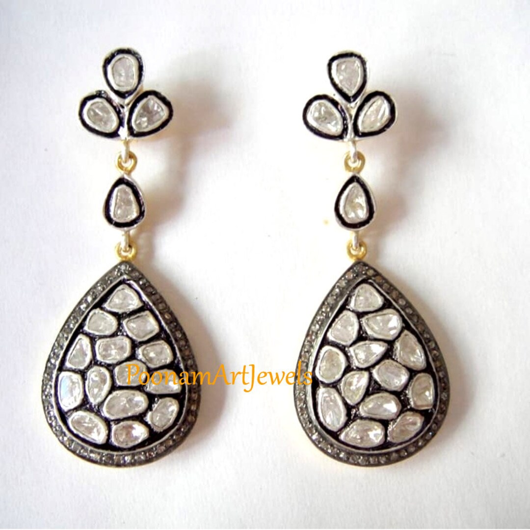 Natural Rose Cut Diamond Uncut Diamond Polki Earring Solid 925k ...